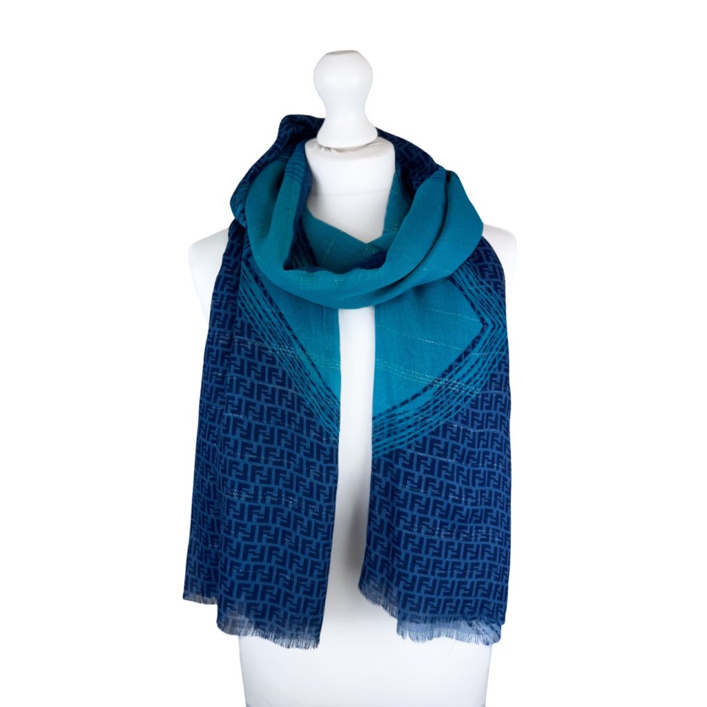 SHLP1196 Blue Fashion Print Scarf with Glitter Thread Detailing (Colour ...