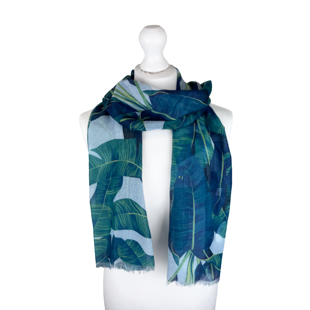 SHLP1205 Tropical Leaf Luxury Printed Scarf with Sequin Details (Colour ...