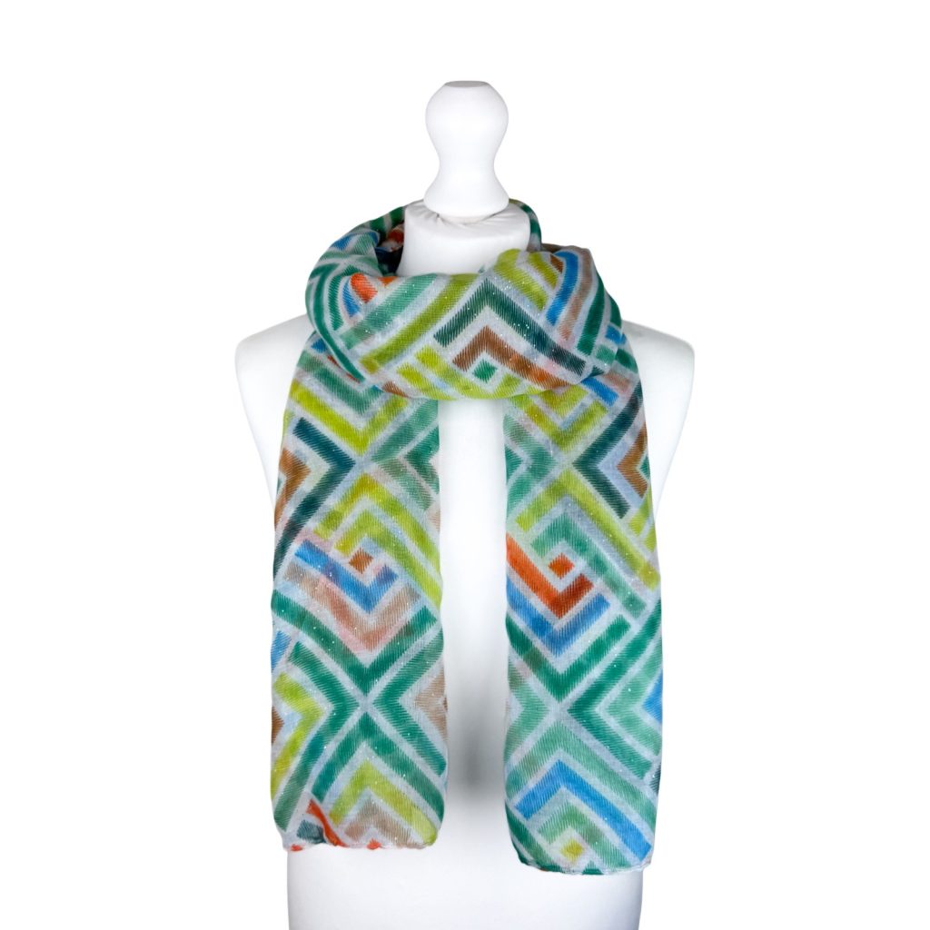 SHPS1116 Bright Aztec Print Scarf with Glitter Detailing (3 Assorted ...