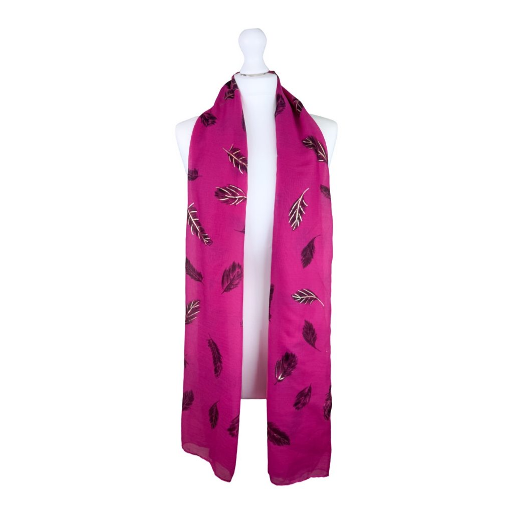 SHTR1147 Golden Feather Print Scarf with Golden Foil Detailing (3 ...